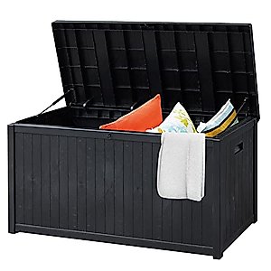 SUNVIVI OUTDOOR 120 Gallon Large Patio Storage Box Deck Boxes Outdoor Waterproof Patio Cushion Storage Outside Container for Pool Towel, Garden Tools, Toys, Black