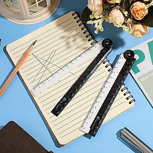 12 Inch Folding Ruler,Multi Acrylic Folding Ruler Angle Measurement Ruler Clear Flexible Black and White Rulers Adjustable Geometry Measuring Ruler for Drawing and Measuring Tools