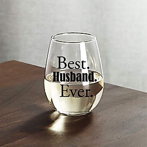 Momstir Best Husband Ever 15oz Stemless Wine Glass with Sayings Unique Present for Him, Hubby, Men, Husband from Wife - Romantic Idea for Anniversary, Birthday