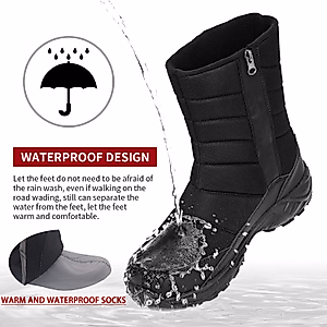 SILENTCARE Mens Winter Mid-Calf Snow Boot Fur Warm Waterproof Slip On Outdoor Athletic