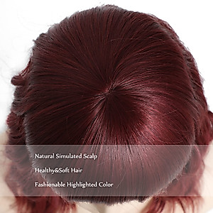 Red Burgundy Short Wavy Wigs with Bangs for Women, Wine Red Curly Shoulder Length, Bob Wigs for Women, Heat Resistant Fiber Natural Wigs for Daily Using