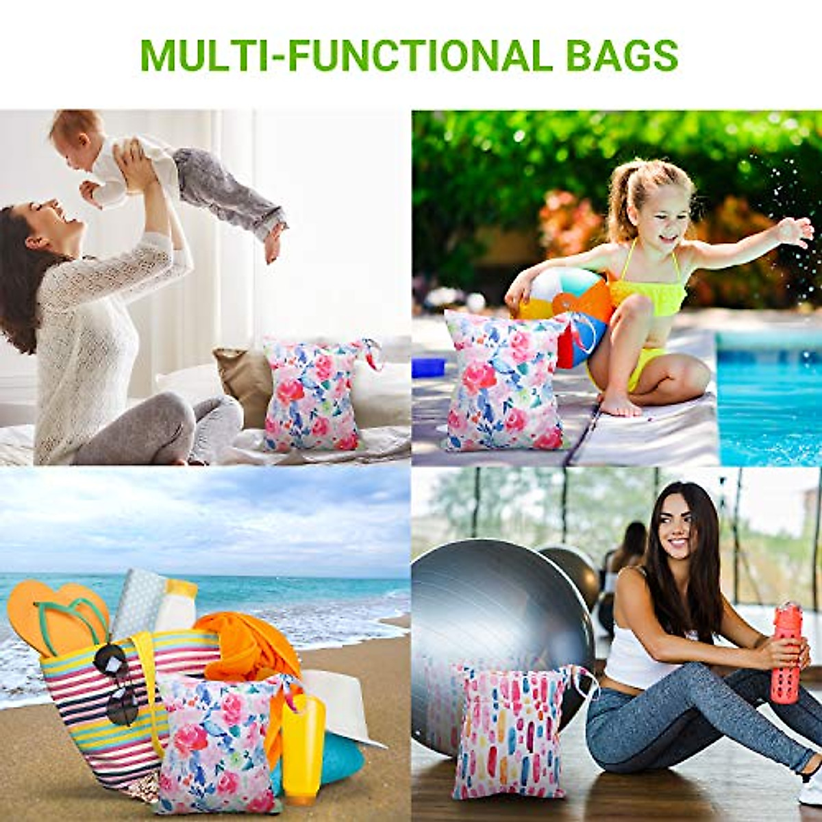 TRENSOM Wet Bag for Swimsuit Waterproof Reusable bags with Two Zippered Pockets Graffiti Watercolor Wet Dry bag Travel Beach Pool Yoga Gym Bag for Pump Wet Clothes 2pcs