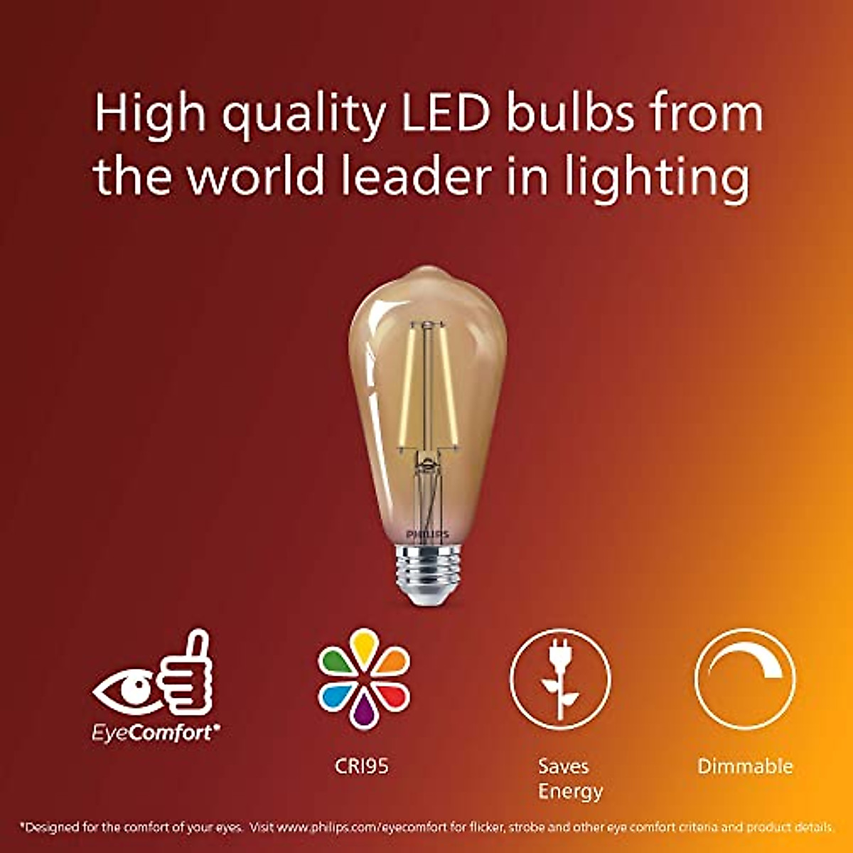 Philips LED Vintage Flicker-Free Amber Spiral ST19, Dimmable, Eye Comfort Technology, 300 Lumen, Amber (2000), 4.4W=40W, Title 20 Certified, E26 Base, 4PK (573963)