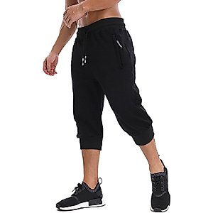 MAGNIVIT Men's Workout 3/4 Joggers Bodybuilding Gym Shorts Capri Pants Black