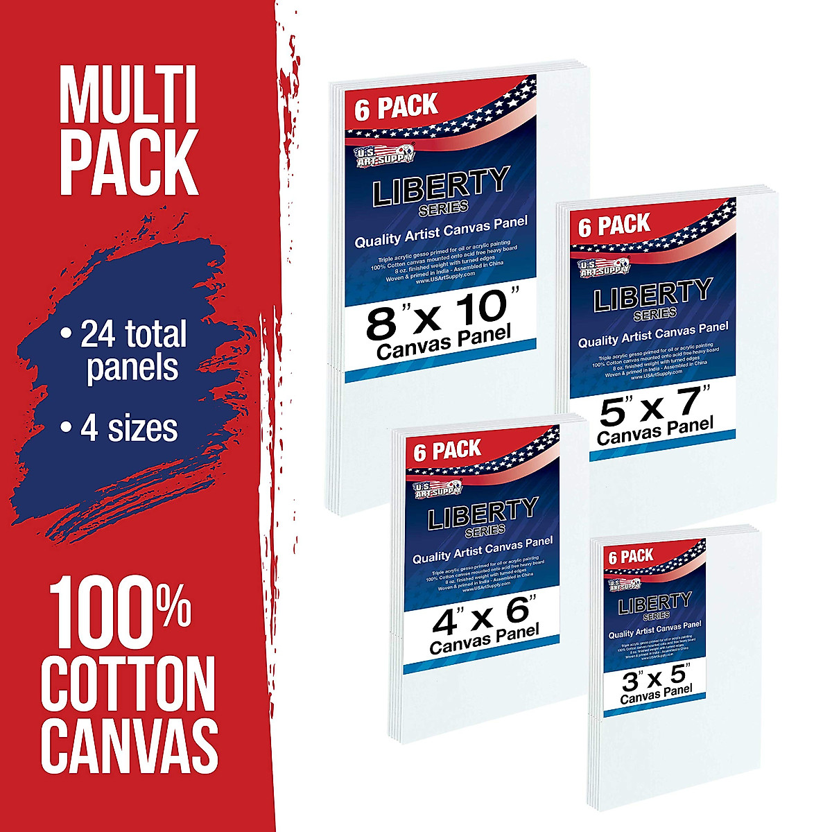 U.S. Art Supply Multi-Pack 6-Ea of 3x5, 4x6, 5x7 & 8x10 inch Professional Quality Small Artist Canvas Panel Board Assortment Pack (24 Total Panel Boards)