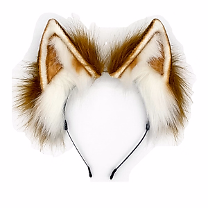 Agymo Brown Fox Ears Headband, Handmade Big Wolf Ears Cosplay, Animal Ears, Gorou Costume Headwear, Halloween Christmas Gifts, Funny Wolf Gifts