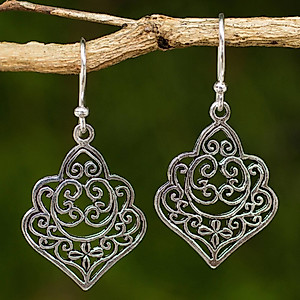 NOVICA Artisan Handmade Sterling Silver Dangle Earrings Thai Ornate No Stone Thailand [1.4 in L x 0.7 in W] ' Arabesque'
