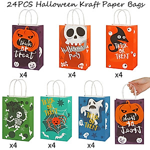 LOKIPA Halloween Paper Gift Bags with Handle, 24 Halloween Kraft Paper Goody Treat Bags for Trick or Treat and Halloween Party Favor