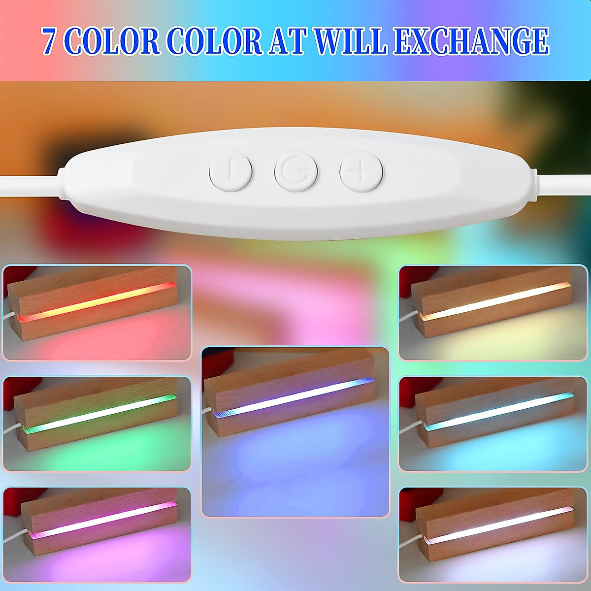 EATAKWARD 4 Pcs 5.9" Wood Rectangle Light Display Pedestal, Wooden LED Display Base Dimmable Colorful Lights Lamp Stand with USB Cable for Acrylic, Crystal, Night Light, Glass Resin Art