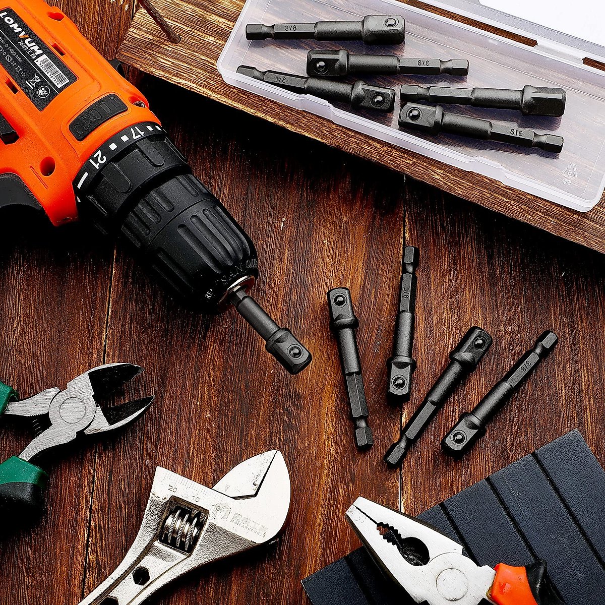 20 Pieces 3/8 inch Impact Adapter Square Socket Bit Adapter Hex Impact Socket for Drills Extension Socket Driver Bits Impact Socket Adapter for Automotive DIY-1/4 Hex Shank (Black)