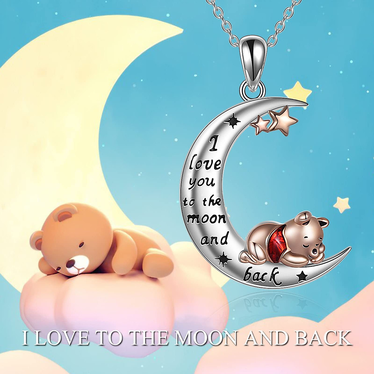 LILALO Bear Necklace Sterling Silver Moon Jewelry with I Love You To the Moon & Back Cute Animal Bear Gifts for Women Teens Birthday Christmas-Style 1