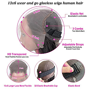 ANNELBEL 13x6 Wear and Go Glueless Body Wave Lace Front Wigs Human Hair HD Transparent Lace Frontal Wigs Pre Plucked with Baby Hair 180% Density Human Hair Wigs for Black Women 18 Inch Natural Color