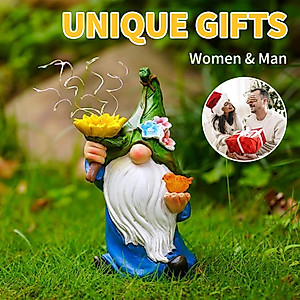 CHUANGFENG Outdoor Garden Gnomes Statue: 9.5‘’ Solar Garden Decor with LED Light Patio Yard Lawn Decoration Housewarming Birthday Gifts for Women