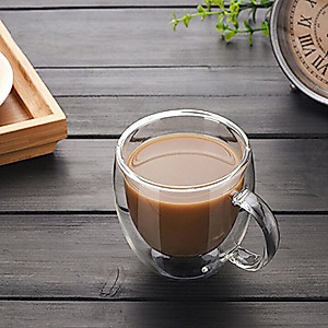 MISNODE Insulated Glass Coffee Mugs, 2pcs Double Walled Espresso Cup Double Wall Insulated Coffee Cup with Handle, Clear Borosilicate Glass Mug for Latte Cappuccino Tea Beverages Ice Coffee