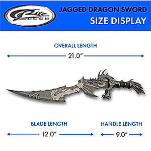 SZCO Supplies 926966 Jagged Dragon Printed Display Fantasy Sword with Wooden Display Stand, 21" Length