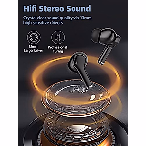 YHT Bluetooth 5.2 Wireless Earbuds, Clear Call Noise Cancelling with 4 Microphones Wireless in Ear Headphones, LED Power Display HiFi Stereo Sound Earphones Compatible for iPhone Android, Black
