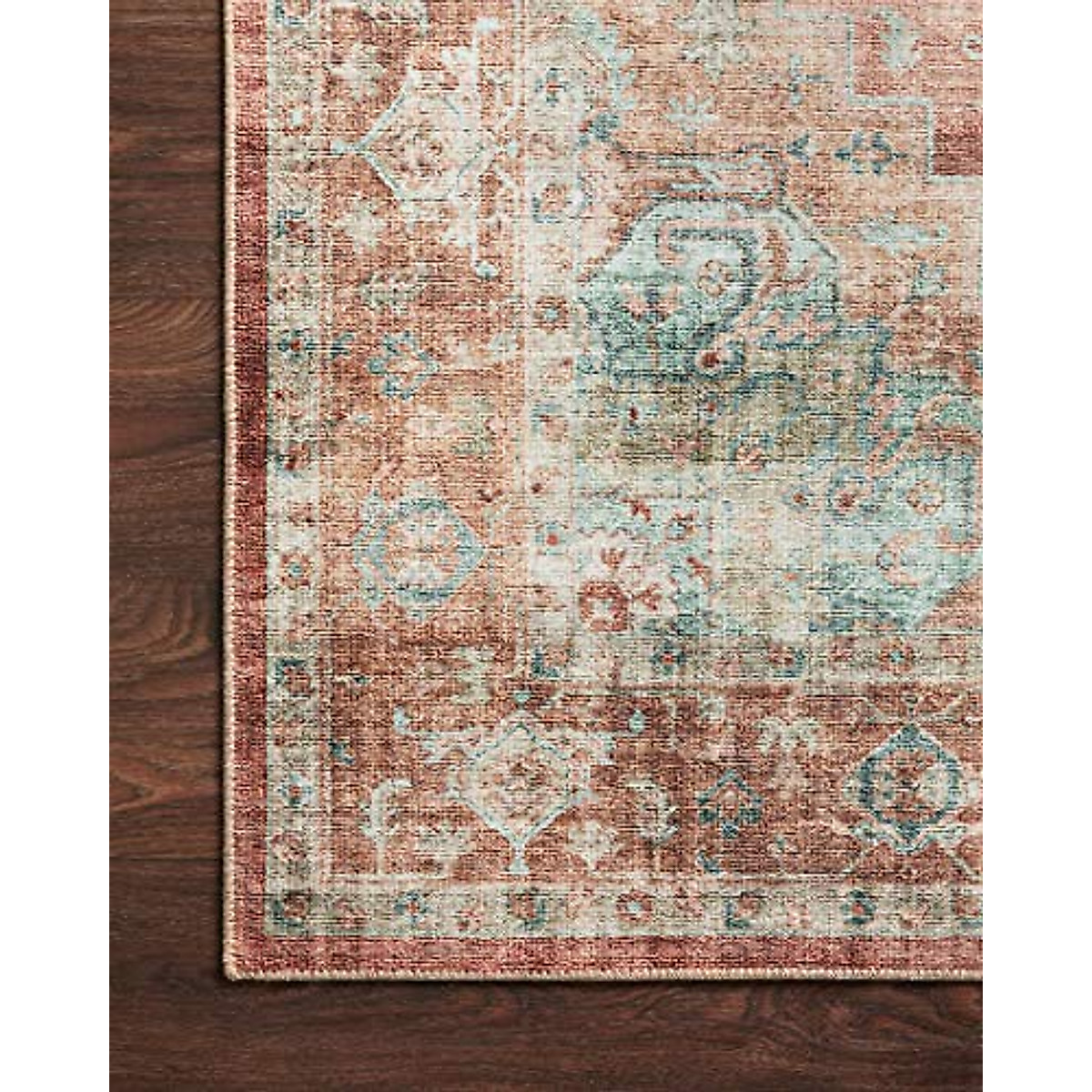 Loloi II Heidi Collection HEI-01 Area Rug 8' 6" x 11' 6" Terracotta/Aqua Rectangular 0.13" Thick