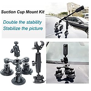 Fotoleey Suction Car Mount for Insta360 x3, x2, One RS Compatible with GoPro Hero 11, Hero 10, Hero 9, Max —Camera Triple Suction Mount Kit for Action Cameras (Stick is Not Included)
