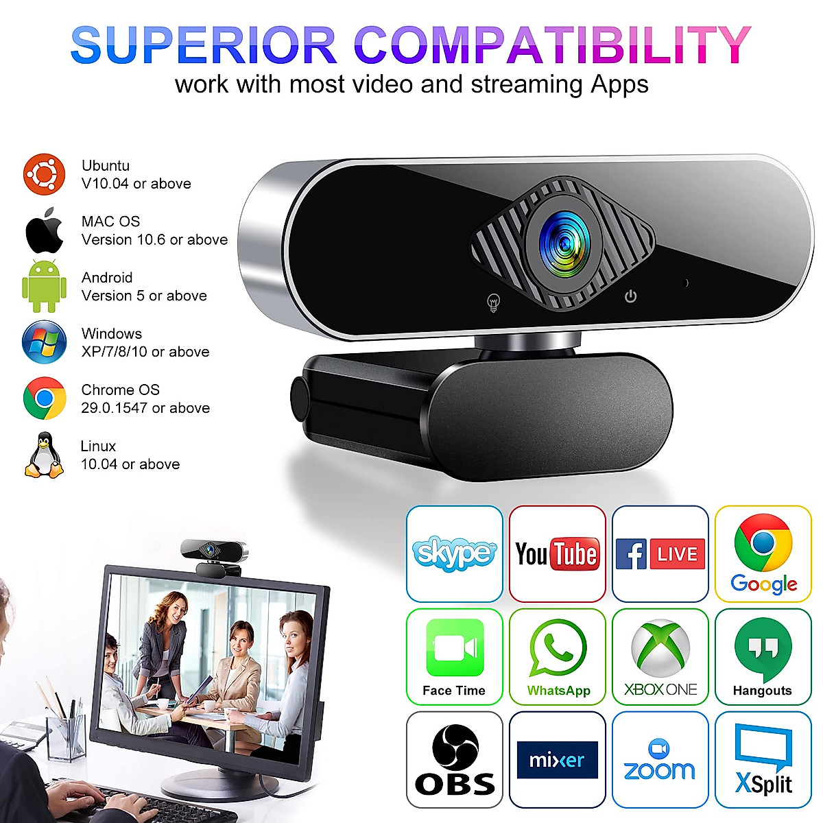 FUMAX 1080P HD Webcam with Microphone, Computer USB Web Camera at 1080P/30fps, 100 Wide Angles View, Plug and Play, Works with Skype, Zoom, FaceTime, Hangouts, PC/Mac/Laptop/MacBook/Tablet