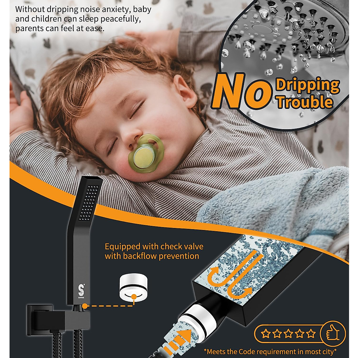 SR SUN RISE 12 Inches Matte Black Shower System 12 Inch Brass Bathroom Luxury Rain Mixer Shower Combo Set Wall Mounted Rainfall Shower Head System Shower Faucet Rough-in Valve Body and Trim Included