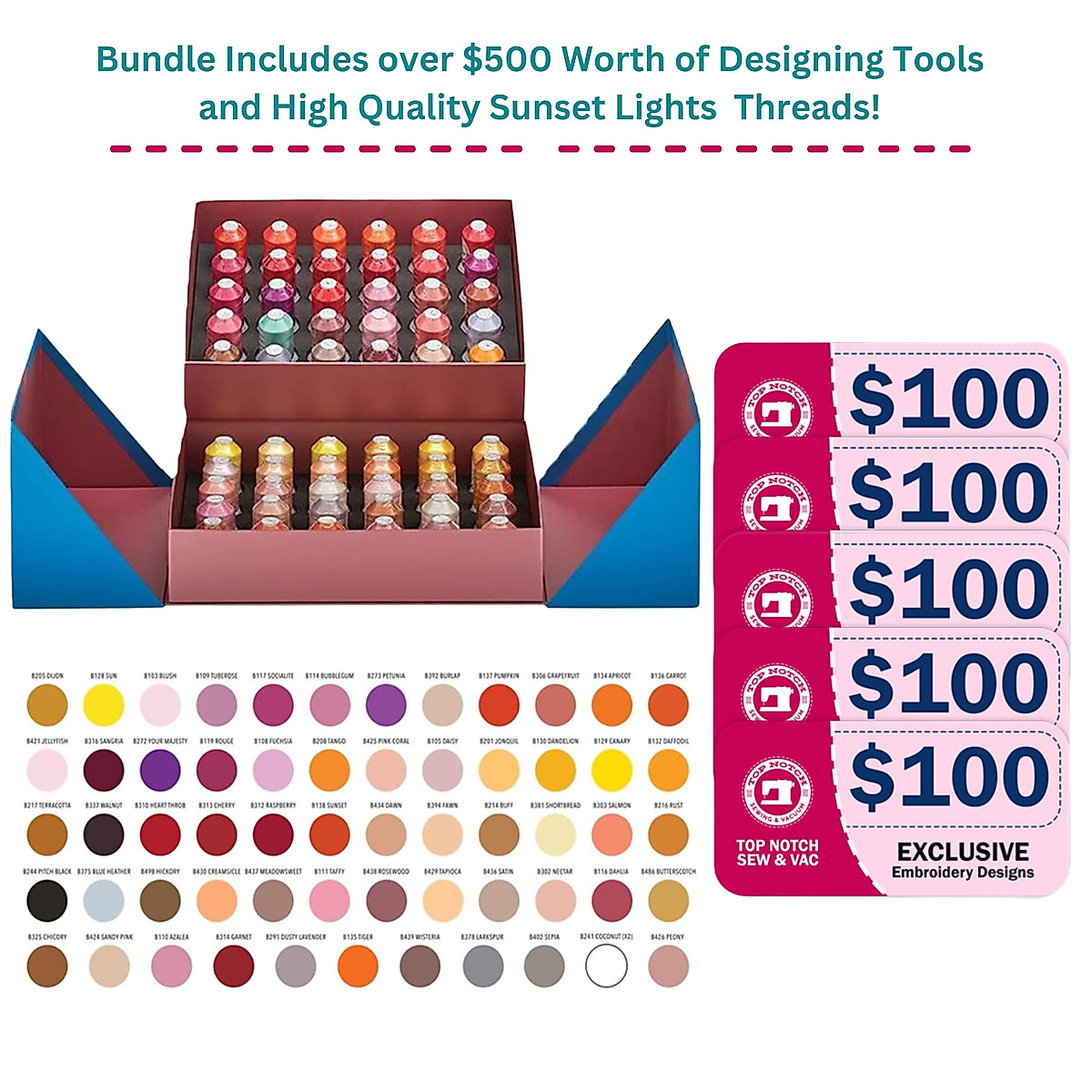 Bernette B79 Sewing & Embroidery Machine - Deluxe Embroidery Design Tools Bundle (Over $500 Embroidery Design Tools and 60 pcs Sunset Thread)