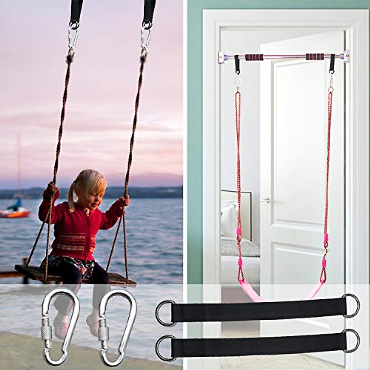 Tree Swing Straps, 2 PCS 440 Lbs Heavy Duty Hanging Strap with Lock Snap Carabiner Hook for Hammock Plank Weight Pulley Punching Bag