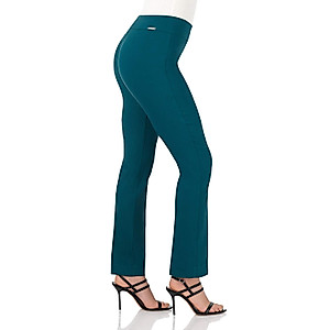Rekucci Women's Ease Into Comfort Straight Leg Pant with Tummy Control (16 Short, Teal)