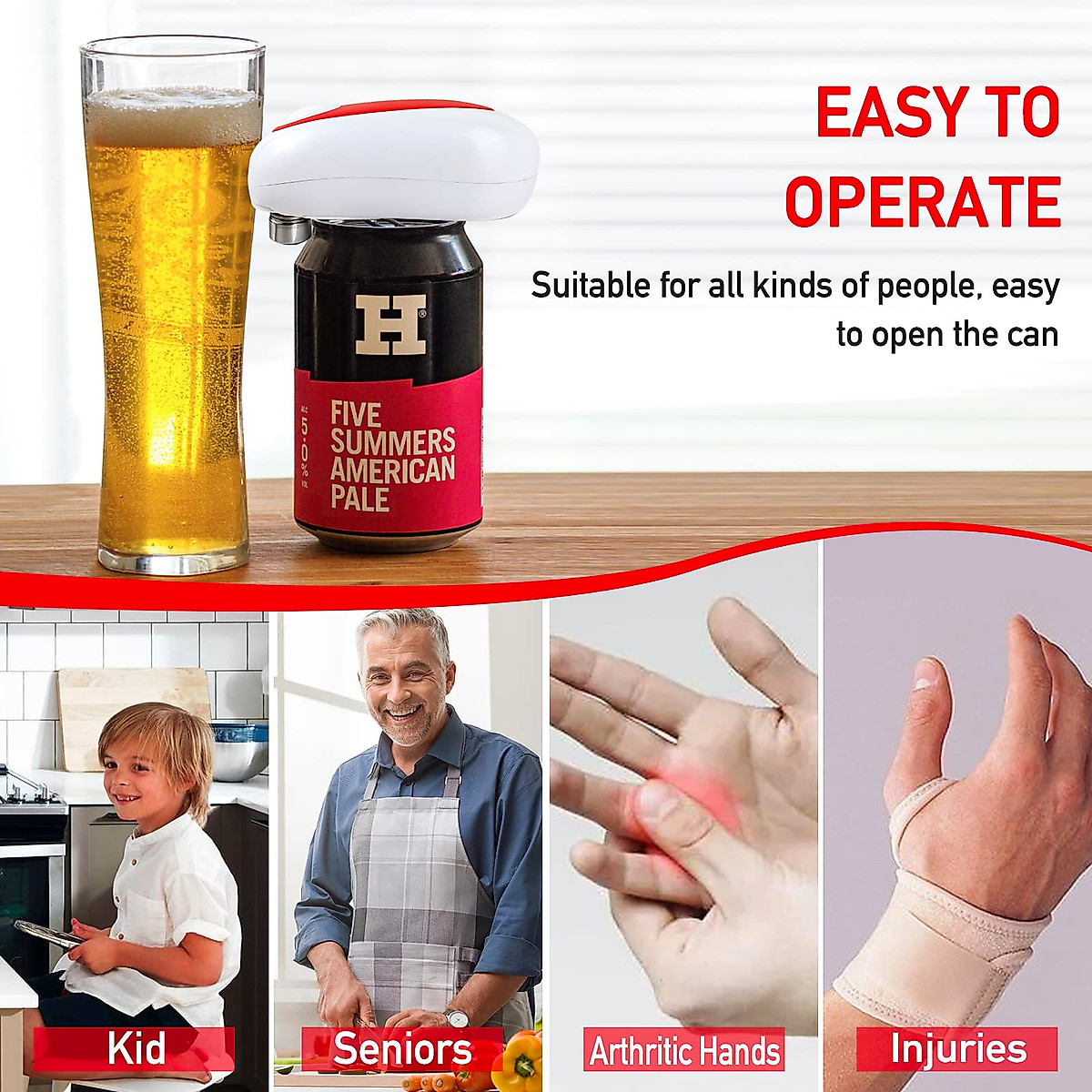 Electric Can Opener, Open Any Can Shape with One Press, Smooth Edge, Food-Safe and Battery Operated Can Opener Electric for Kitchen