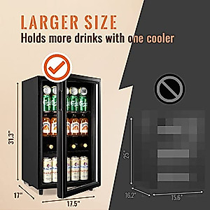WANAI Beverage Refrigerator Cooler Mini Fridge Glass Door 125 Cans Beer Fridge Drinks Organizer for Soda Wine Small Refrigerator with 7 Thermostat 3 Shelves LED Lights for Home Bar Office