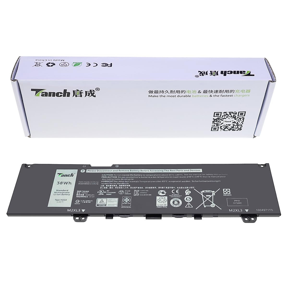 Tanch F62G0 Laptop Battery 451-BCBY FG260 Replacement for Dell Inspiron 13 7000 2 in 1 7370 7373 7380 Inspiron 13-5000 5370 11.4V 3166mAh 38Wh