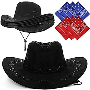 Zhanmai Cowboy Hat with Bandanna - 12 Piece Set for Halloween, Birthday Party or Costume (Black)