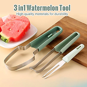 SINGYEIEC 3-in-1 Watermelon Cutter Slicer Tool, Stainless Steel Watermelon Slicer, Creative kitchen watermelon fork slicer cutter, Watermelon Popsicle Mould, melon cutter, portable fruit fork