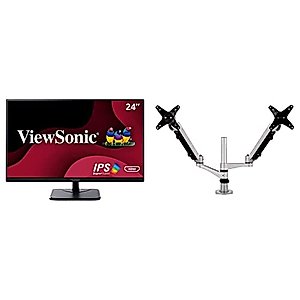 ViewSonic VA2456-MHD 24 Inch IPS 1080p Monitors and LCD-DMA-002 Spring-Loaded Dual Monitor Mounting Arm with Vesa Mount