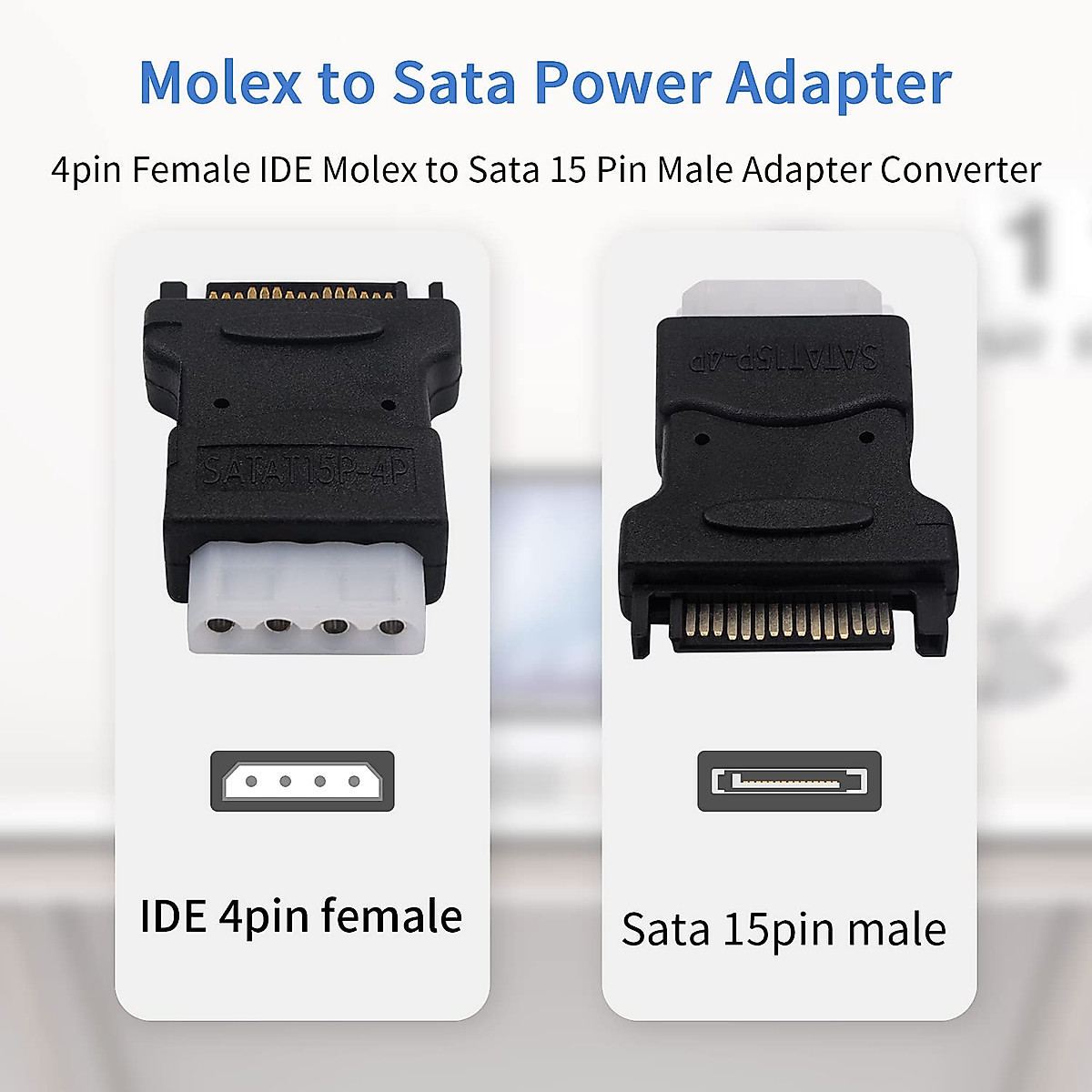 Duttek SATA Male to molex Female Adapter, SATA to LP4, molex to SATA Power Adapter,15Pin SATA Male to 4 Pin IDE Female Adapter Connector Apply to Connector for Hard Drives (2 Packs)
