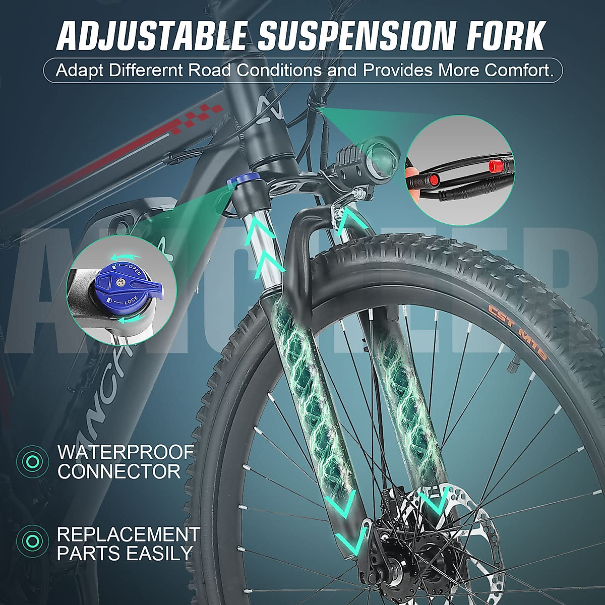 ANCHEER Electric Bike for Adults, 500W EBike, 48V 500WH Removable Battery, 3.5H Fast Charge, 21-Speed Gears, 26 * 2.1" Electric Mountain Bike, Color Display, Cruise Control, Ebikes for Adults