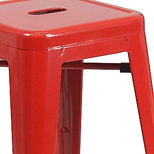 Flash Furniture Kai Commercial Grade 24" High Backless Red Metal Indoor-Outdoor Counter Height Stool with Square Seat