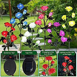 BBTO 12 Pack Solar Rose Lights Solar Outdoor Garden Flower Lights Flowers Roses Lights with 60 Rose Flowers Waterproof Lights for Valentine's Day Weeding Pathway Walkway Patio Yard Decoration