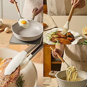 12 pcs Silicone Cooking Utensils Kitchen Utensil Set with Holder Heat Resistant Silicone Spatula Turner Set Wooden Spoons Kitchen Gadgets Tools Cooking Utensils for Nonstick Cookware (White)