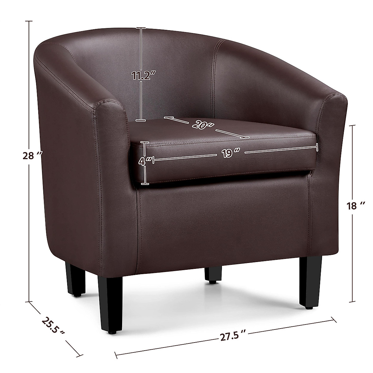 Yaheetech PU Leather Accent Chairs, Modern Barrel Chairs Side Chairs, Comfy Club Chairs with Soft Padded, 2 Chairs for Living Room/Bedroom/Reading Room, Espresso, Set of 2