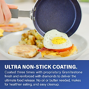 Granitestone Blue Mini Nonstick Egg Pan & Omelet Pan – 5.5” Single Serve Egg Nonstick/Skillet, Diamond Infused, Small Frying Designed for Eggs Pancakes, Non Toxic, Dishwasher Safe