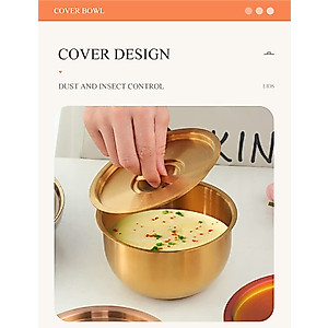 Stainless Steel Steamed Egg Bowl With Lid Cake Container Stirring Home Egg Bowl Storage Holder-Red