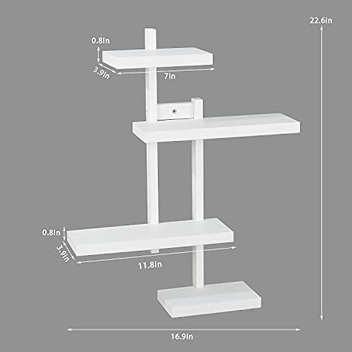 AHDECOR White Wall Mounted Floating Shelves, Natural Wood Shifting Adjustable 4-Tiers Shelf, Wooden Hanging Shelf for Home Decor