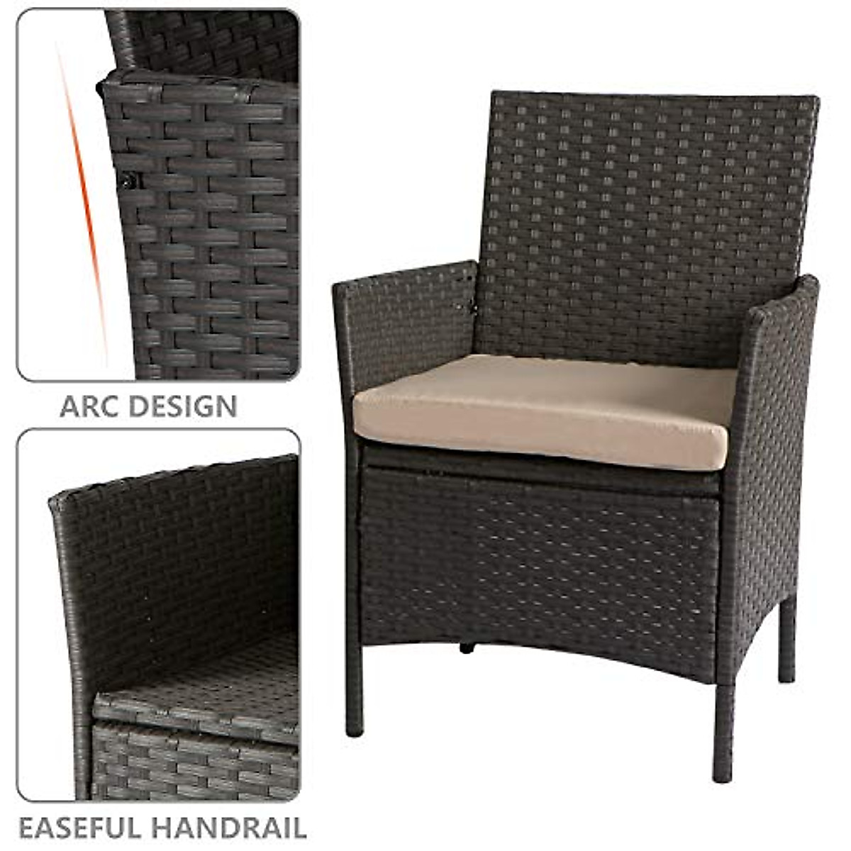 Aoxun Patio Bistro Set 3-Piece Outdoor Rattan Patio Furniture, Outdoor Bistro Set Wicker Patio Furniture with Coffee Table and Thick Cushion,Brown