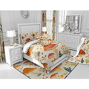 Feelyou Mushroom Bedding Set Natural Wild Fungus Duvet Cover for Kids Boys Girls Plant Botanical Boho Comforter Cover Wild Mushroom Bedspread Cover Queen Size