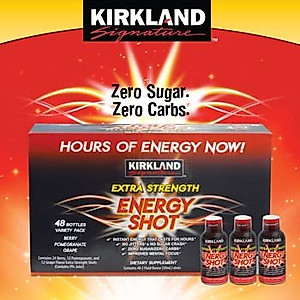 Kirkland Signature Extra Strength Energy Shot, Dietary Supplement: 48 Bottles Variety Pack of 2 Fl Oz