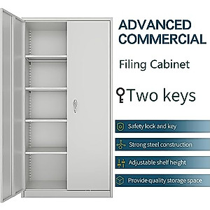 GangMei Metal Storage Cabinet, Lockable Storage Cabinet with Doors and 4 Adjustable Shelves, 72" Tall Garage Cabinets for Home, Office, Classroom, Garage (Gray, Assembly Required)