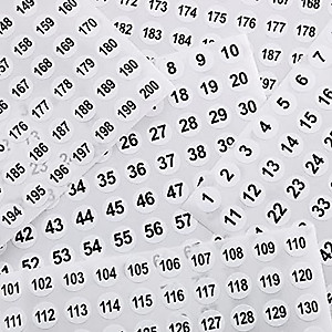 Number Sticker 1 to 200 Ruiwaer 20 Sheets Vinyl Continuous Digital Sticker 0.4 Inch Small Circular Digital Self Adhesive Sticker Storage Finishing Sticker (10 Sheets 1 to 100 and 10 Sheets 101 to 200)