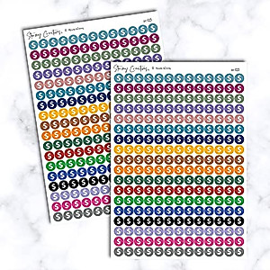 Small Pay, Dollar Sign Icons Decorative Planning Stickers, 468 Stickers, 0.3" diameter, Multicolor, Personal & Budget Planners