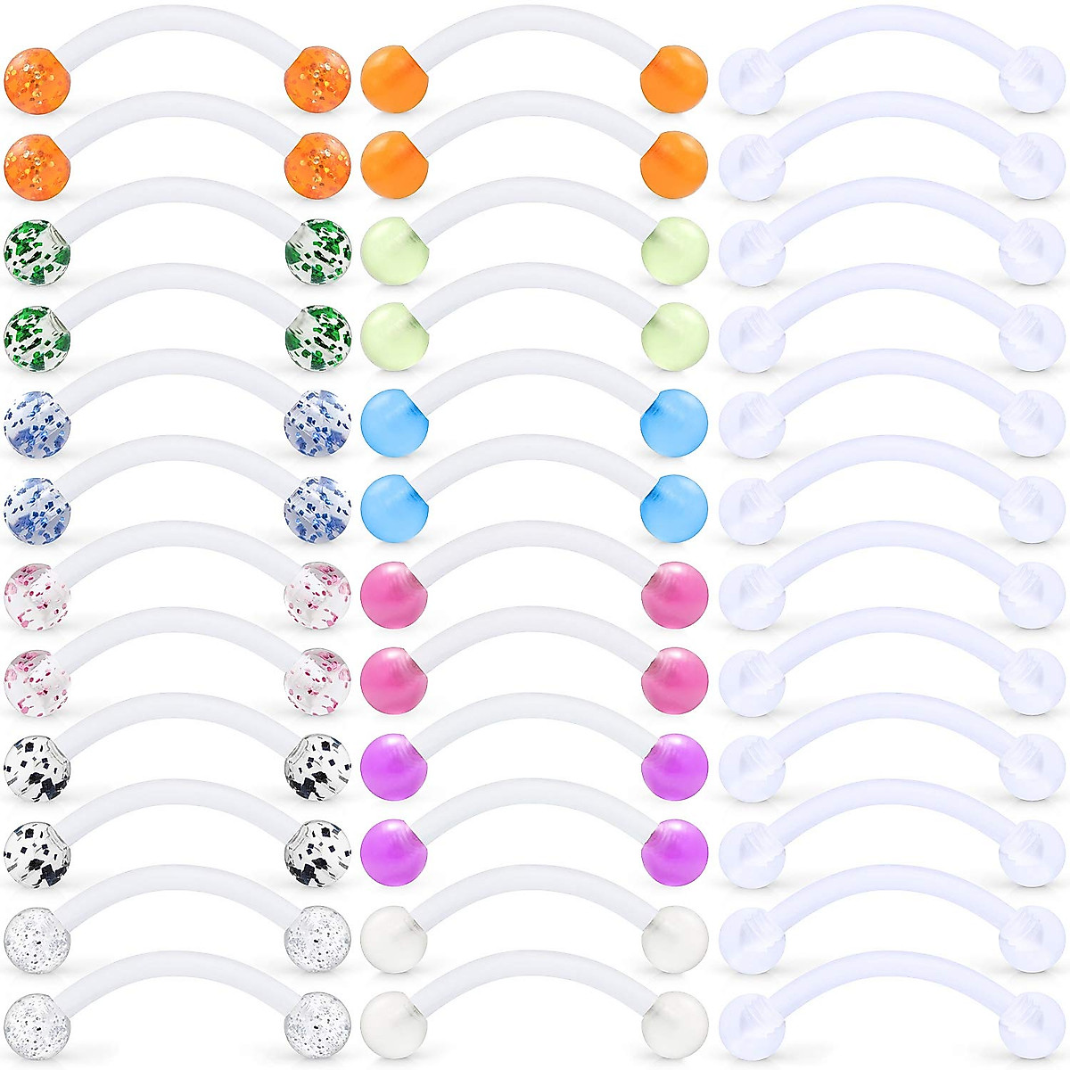 Kridzisw 16G Clear Plastic Eyebrow Rings Rook Daith Earring Bioflex Acrylic Curved Barbell Vertical Lip Labret Cartilage Helix Belly Snake Frog Eye Tongue Nipple Piercing jewelry Sport Work Retainer