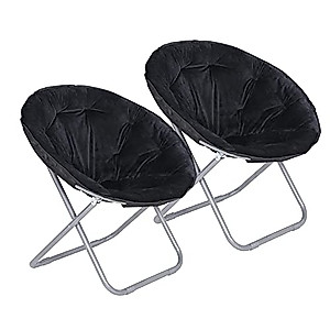 ZenStyle Set of 2 Faux Fur Saucer Chairs, Folding Chair Soft Lounge Chair, Portable Moon Chair for Bedroom, Dorm Rooms, Apartments, Lounging, Garden and Courtyard, Black